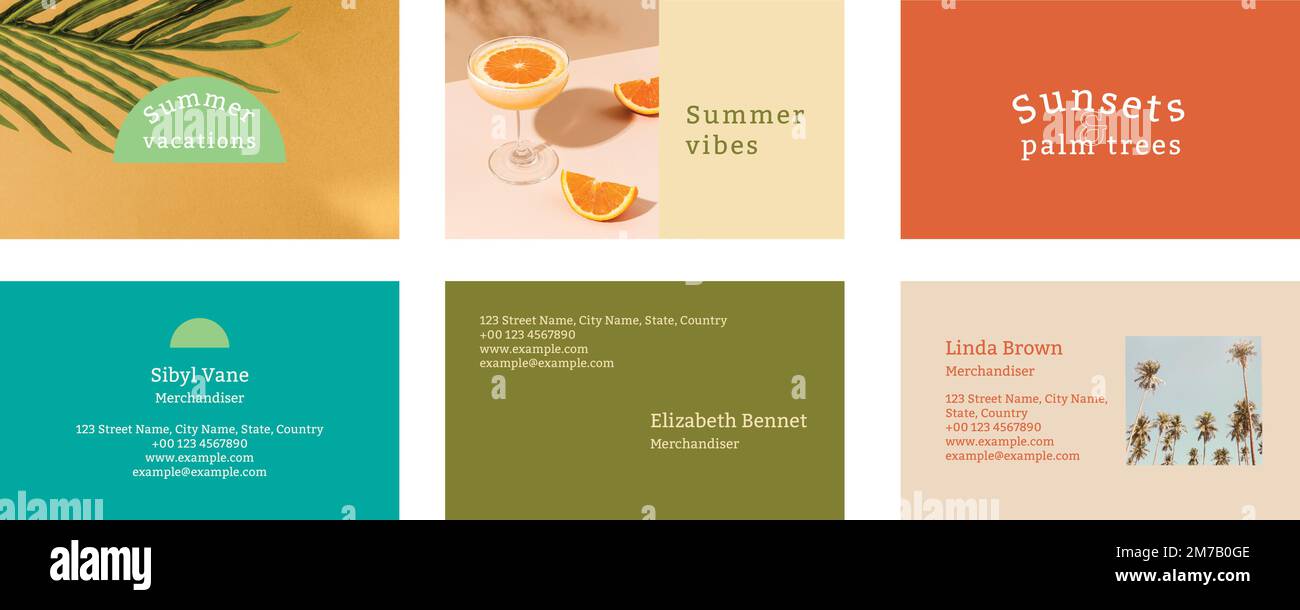 Editable business card templates vector summer tropical theme Stock ...