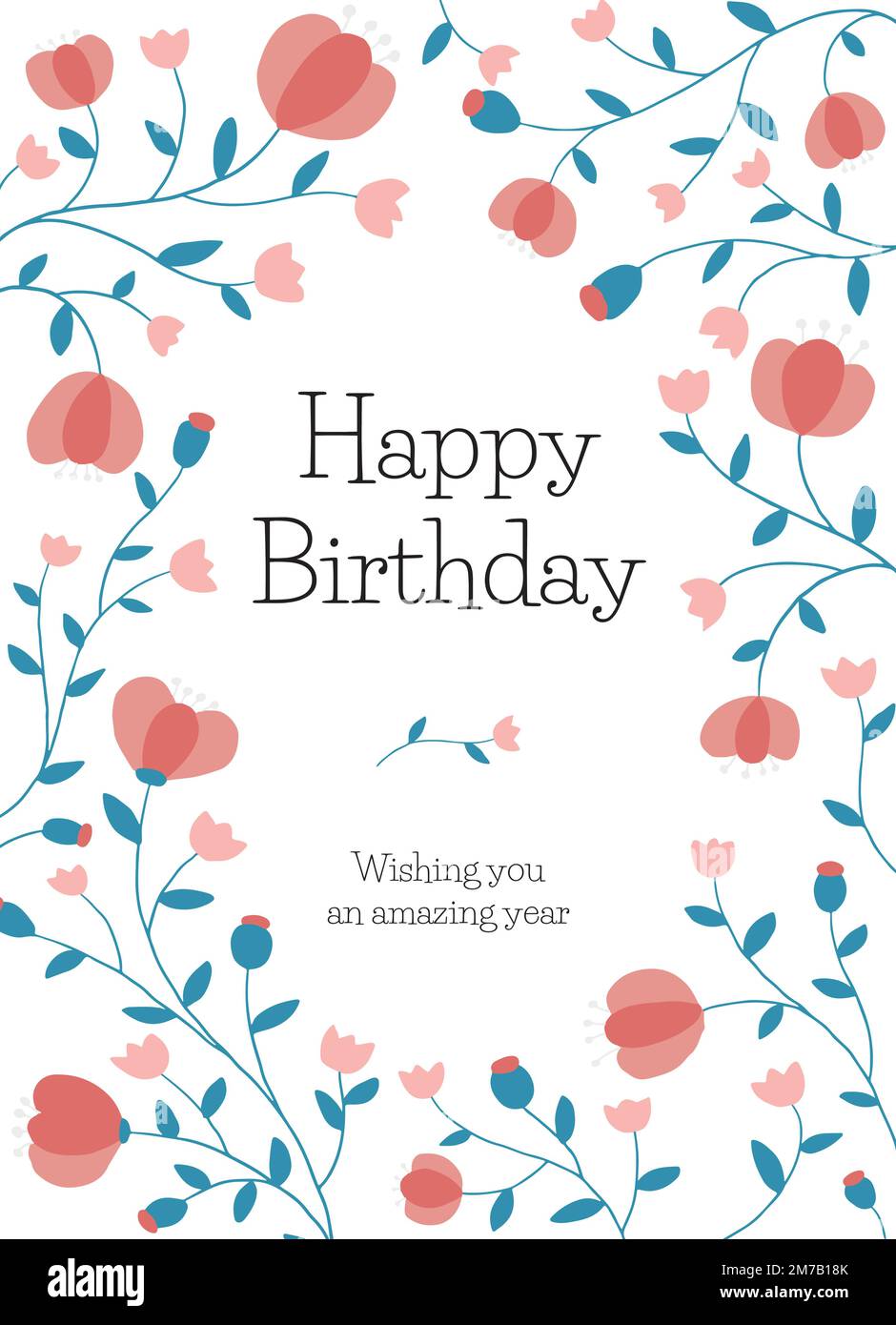 Birthday greeting card template vector with floral frame Stock Vector ...