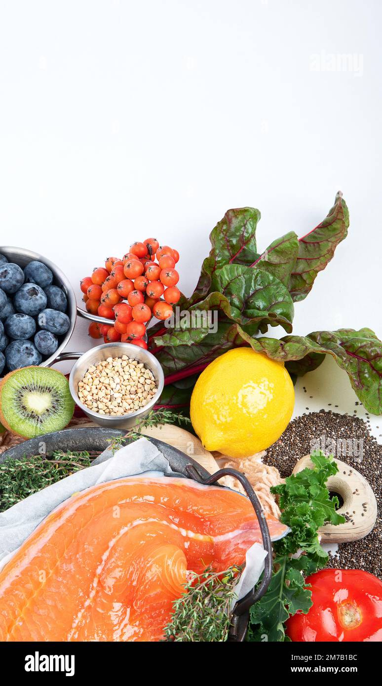 Balanced diet food background. Nutrition, clean eating food concept ...