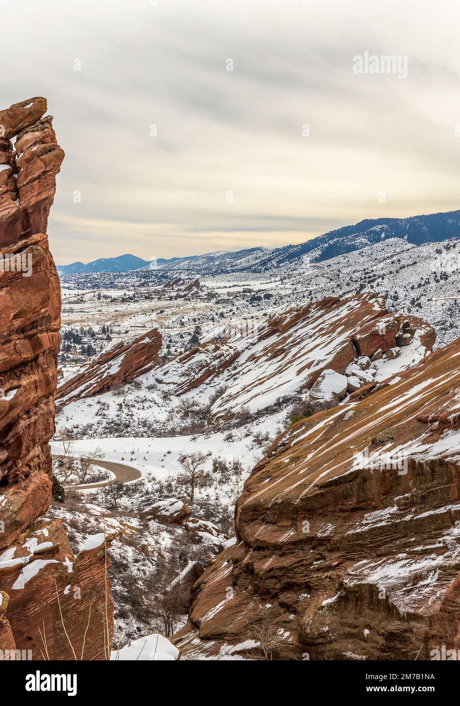 Scenic winter landscape in Red Rocks Park near the town of Morrison ...