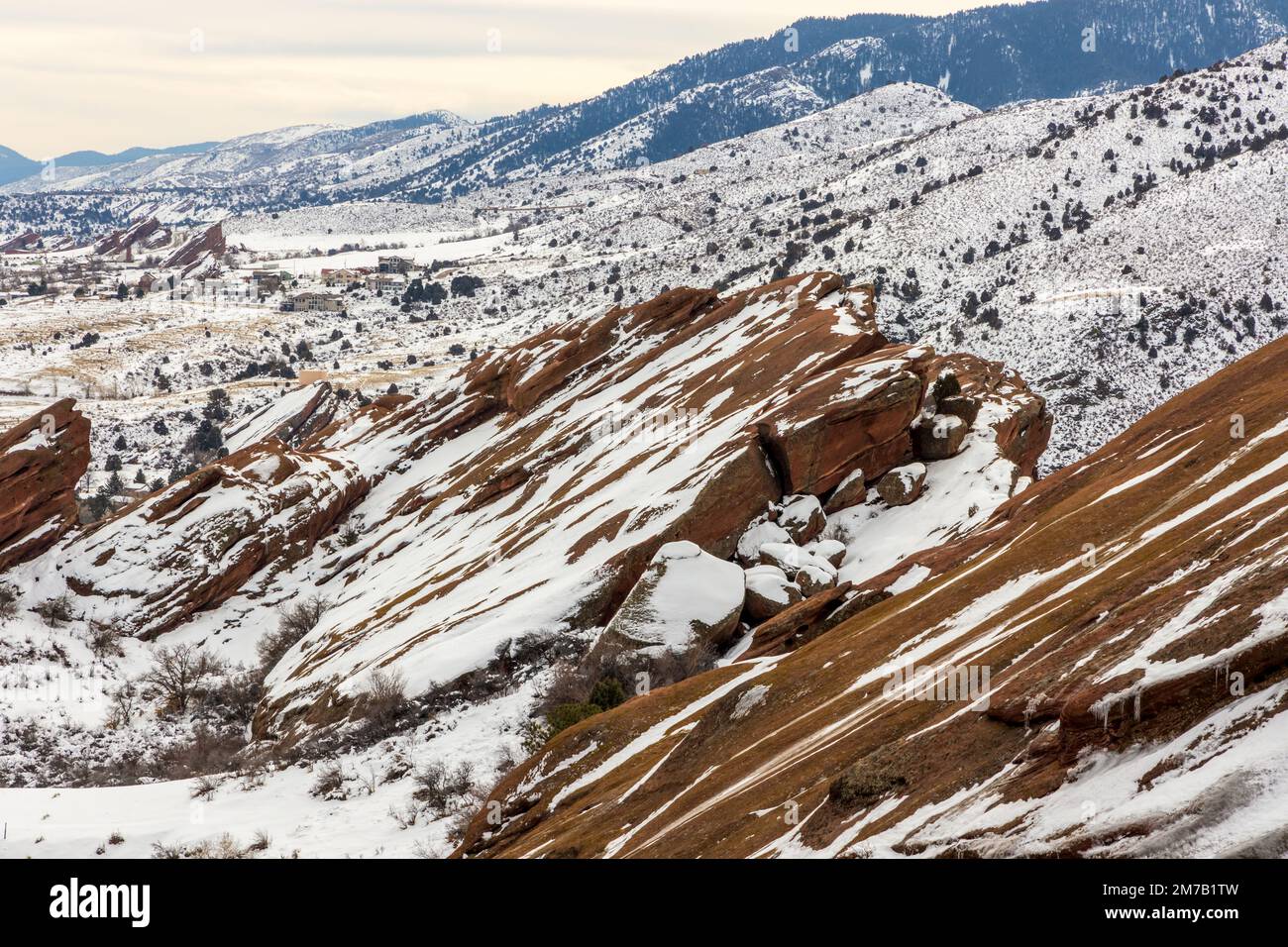 Scenic winter landscape in Red Rocks Park near the town of Morrison ...
