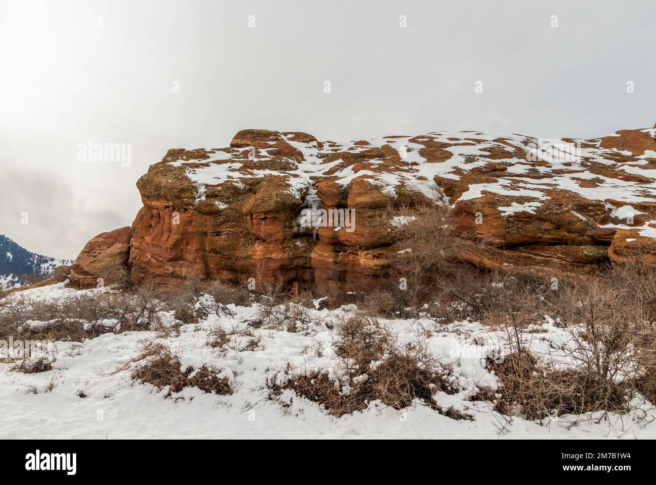 Scenic winter landscape in Red Rocks Park near the town of Morrison ...
