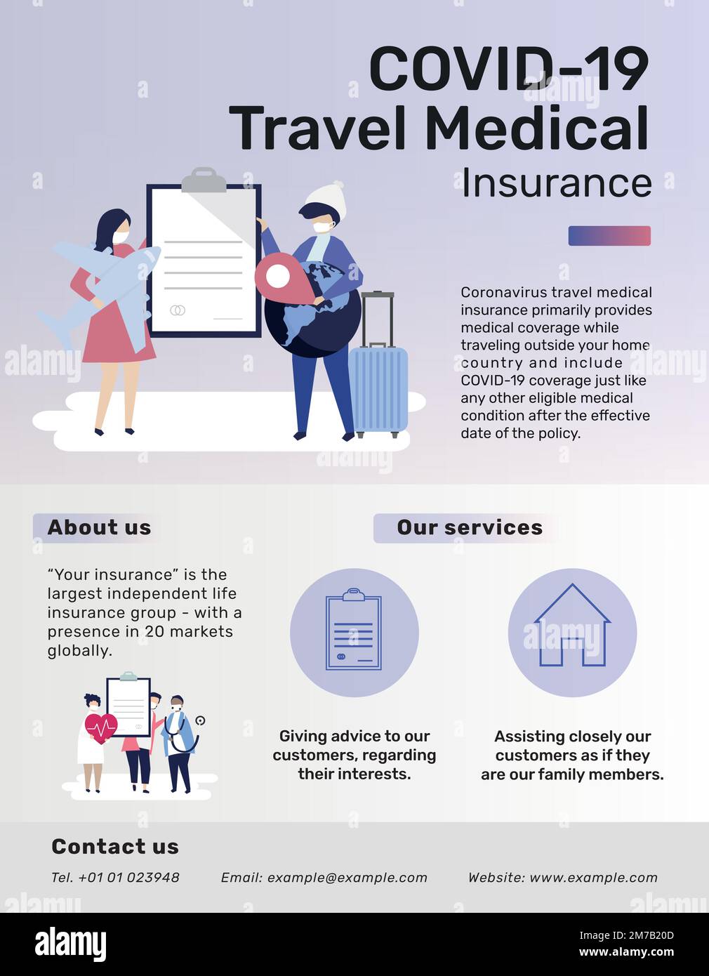 Flyer template vector for COVID-19 travel medical insurance Stock ...