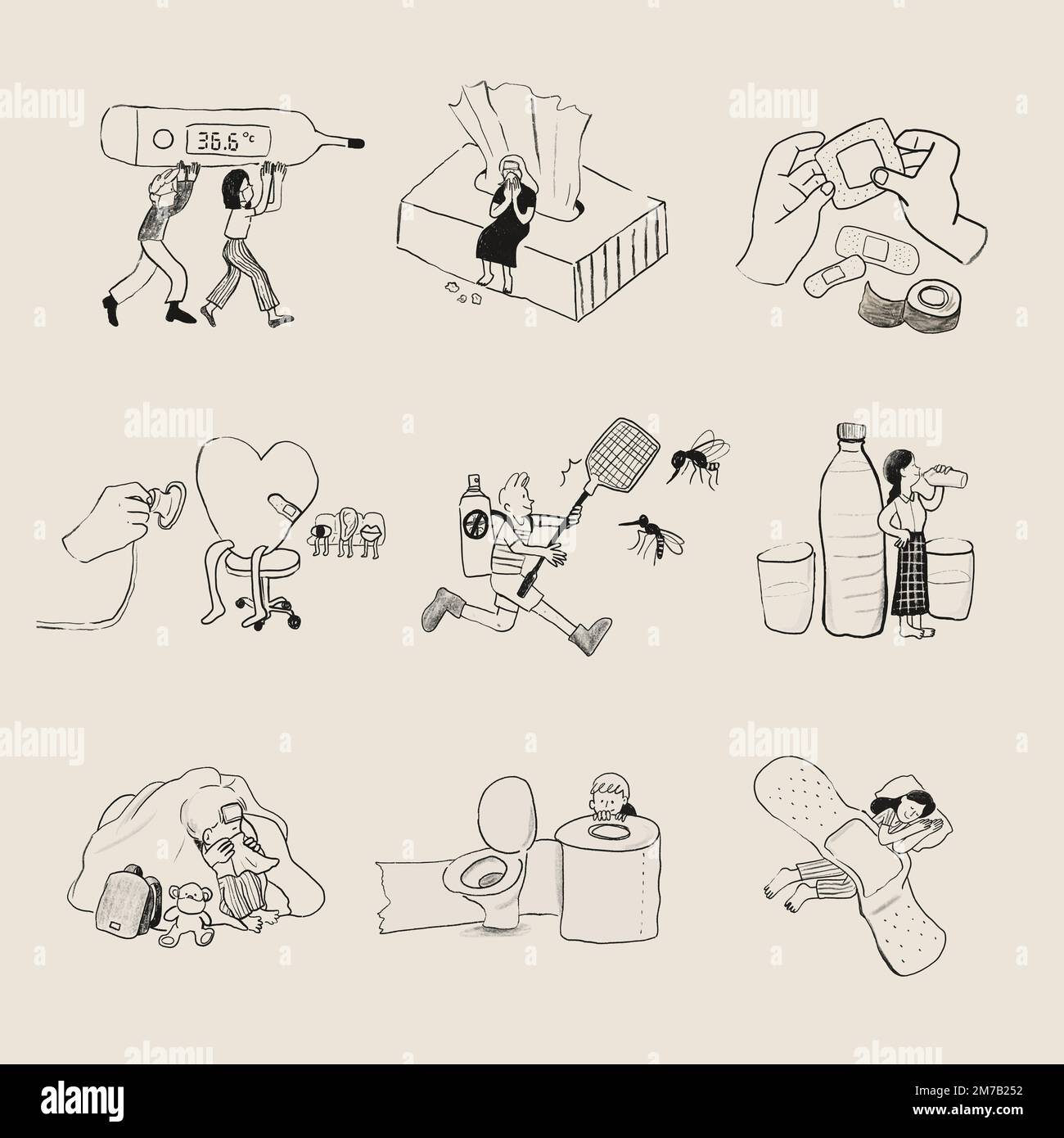 Common illnesses at home vector element set healthcare doodle Stock ...