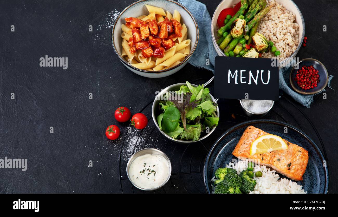 Set of various main dishes. Different healthy main courses, meat and ...