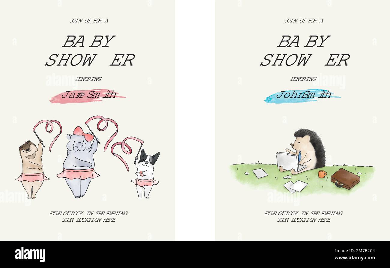 Cute animal cartoon baby shower invitation card templates vector Stock ...