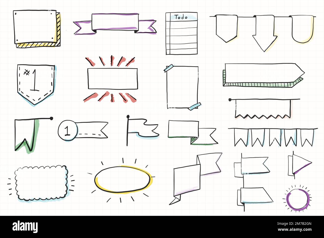 Hand drawn bullet journal doodle banners vector set Stock Vector Image ...