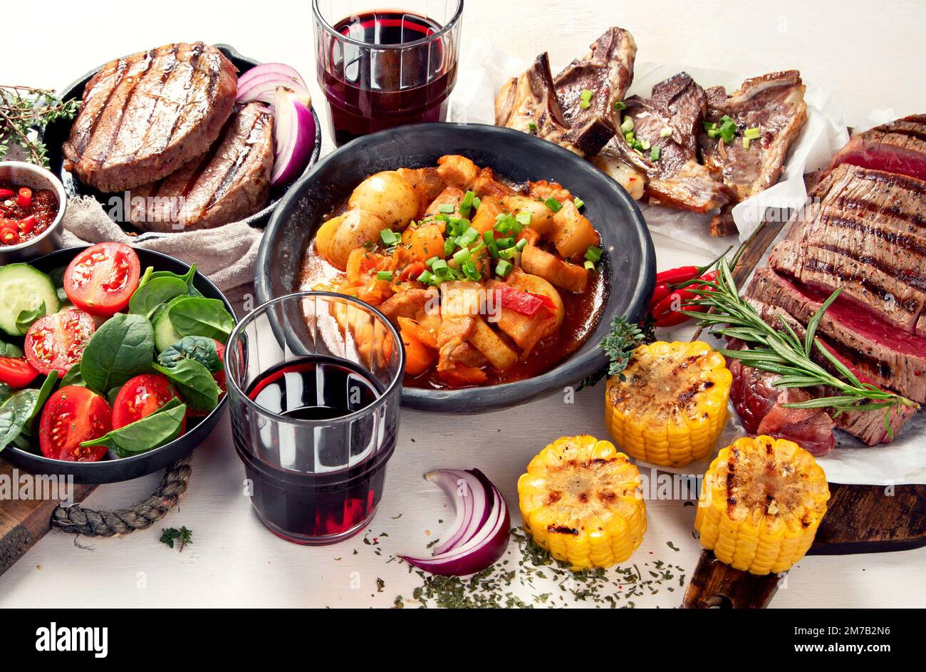 Meat dishes. Plates of various meat. Non vegetarian food banner Stock ...