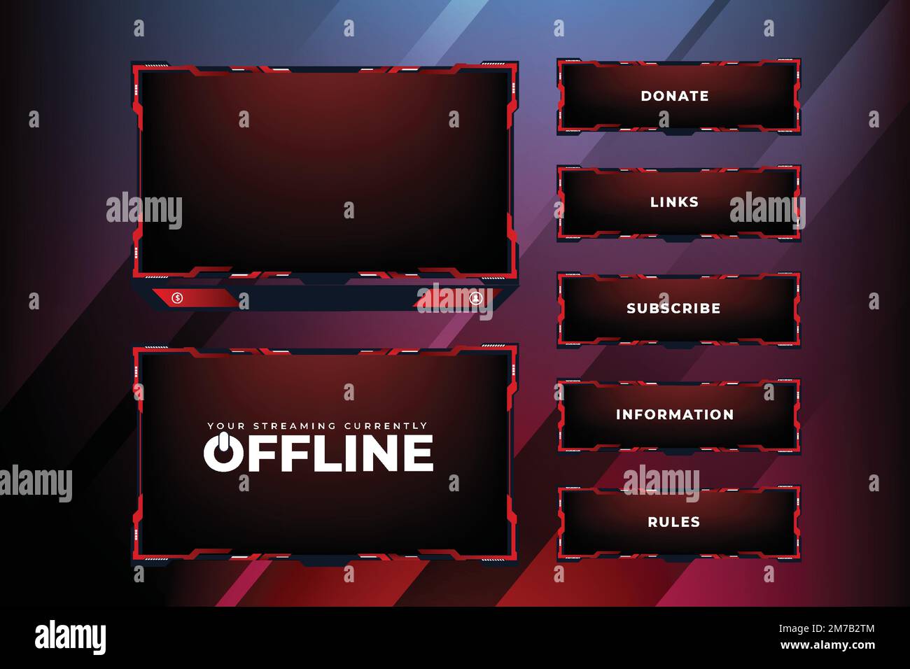 Broadcast gaming screen interface. Live streaming overlay and screen panel vector design with ...
