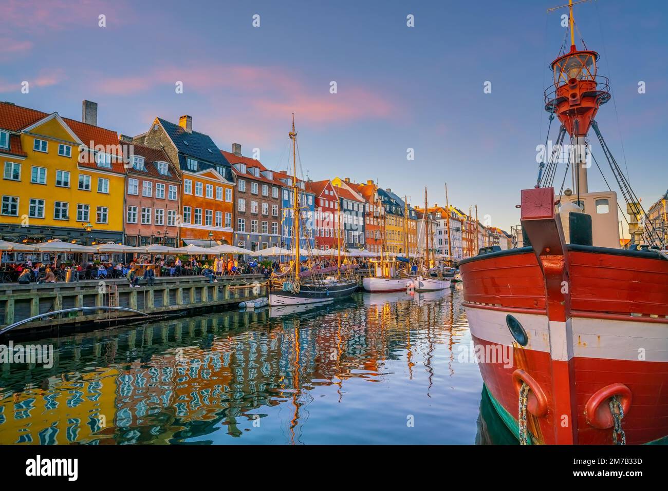 Cityscape of downtown Copenhagen city skyline in Denmark at famous old ...