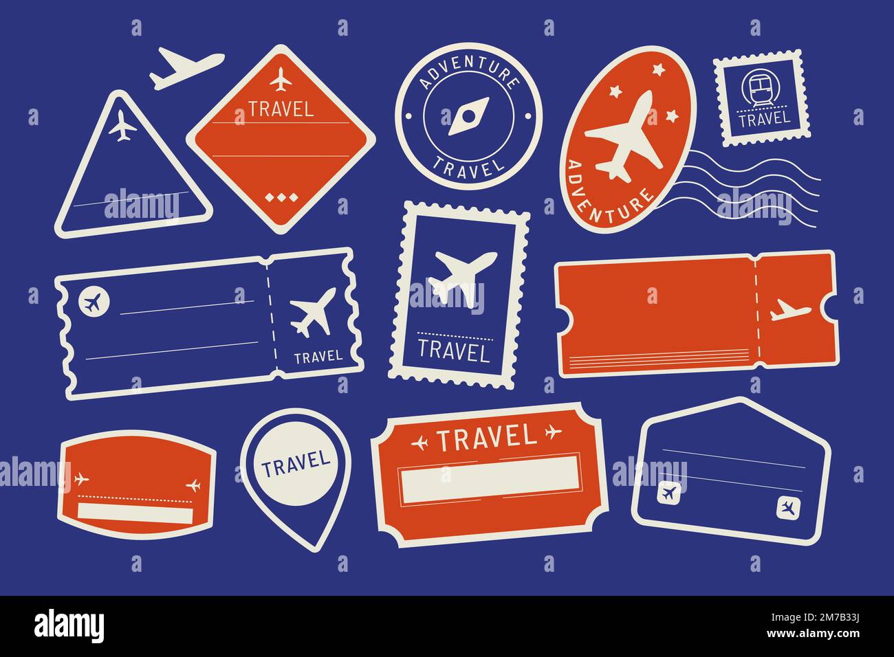 Red and blue travel stickers set vector Stock Vector Image & Art - Alamy