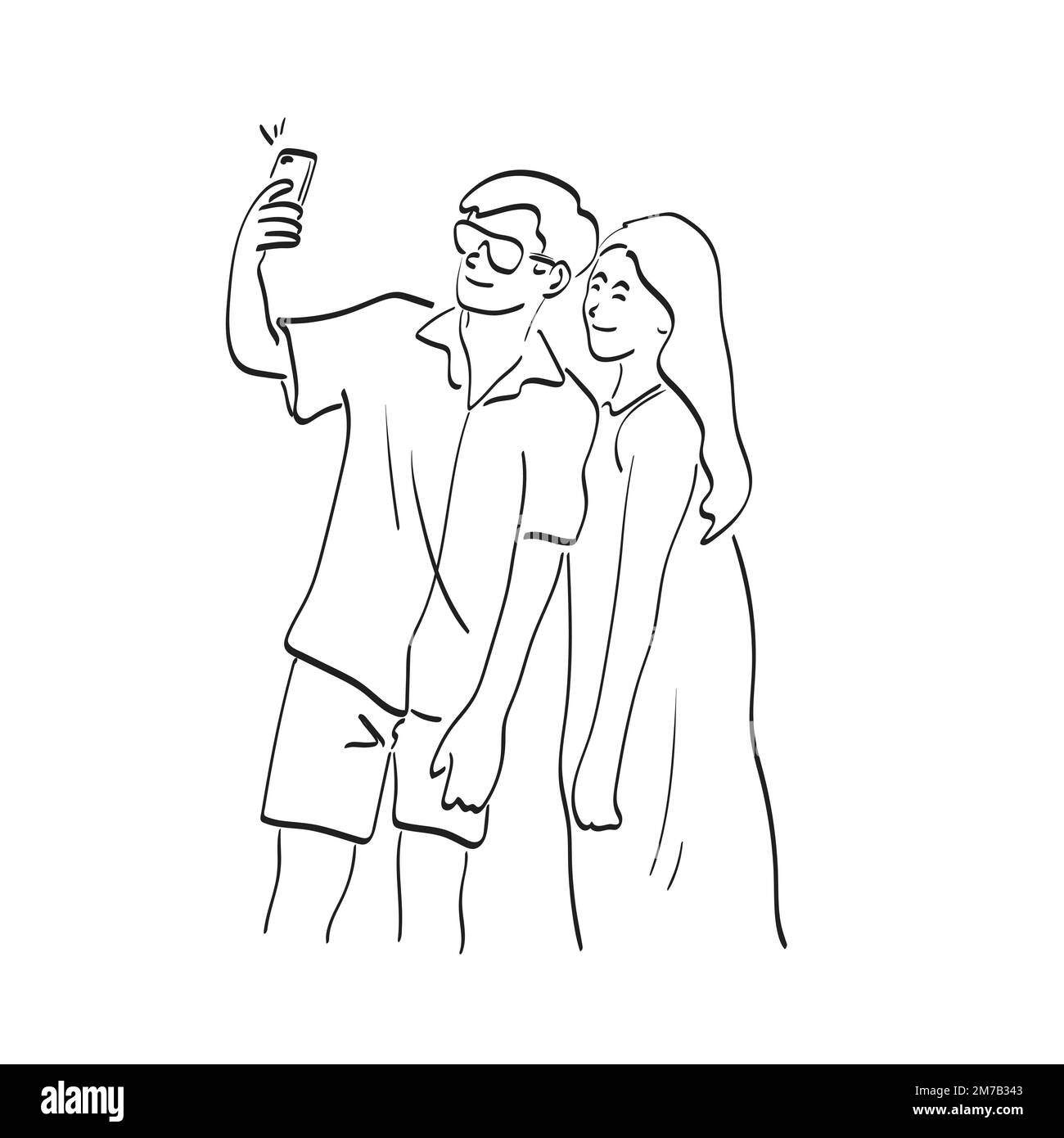 line art lover taking selfie illustration vector hand drawn isolated on white background Stock ...