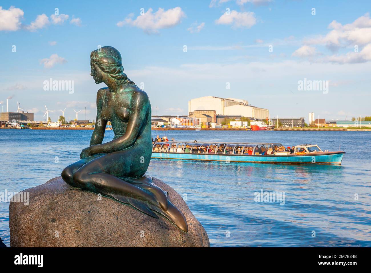 COPENHAGEN, DENMARK - MAY 14, 2018 : View of the Little mermaid(107 year old statue) a bronze ...