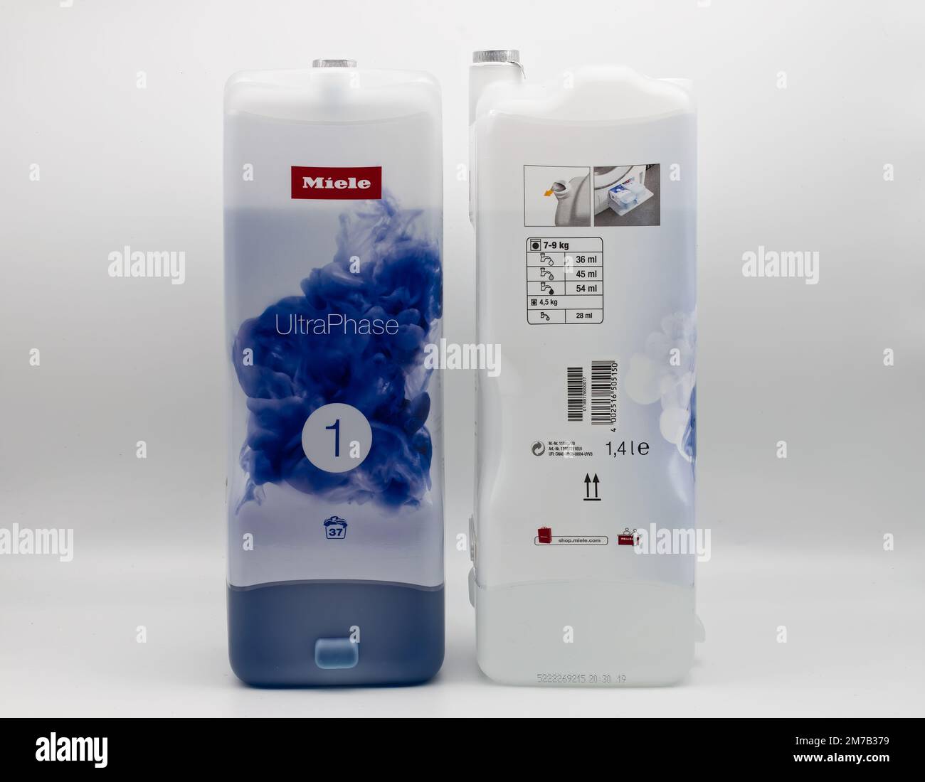 Miele UltraPhase Twindos Detergent for laundry isolated on a white ...