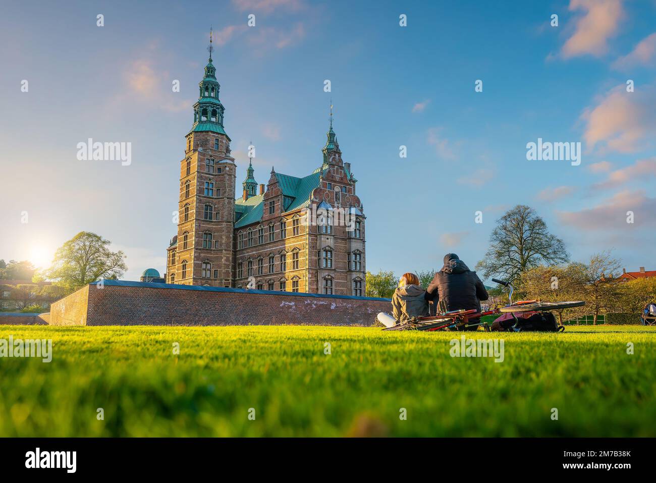 Rosenborg Castle Gardens in Copenhagen, Denmark with blue sky Stock ...