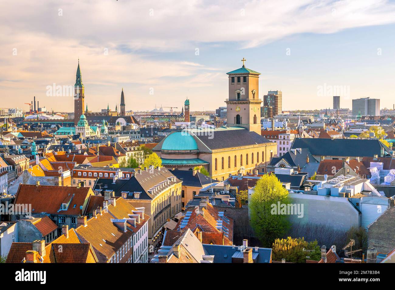 Cityscape of downtown Copenhagen city skyline in Denmark from top view ...