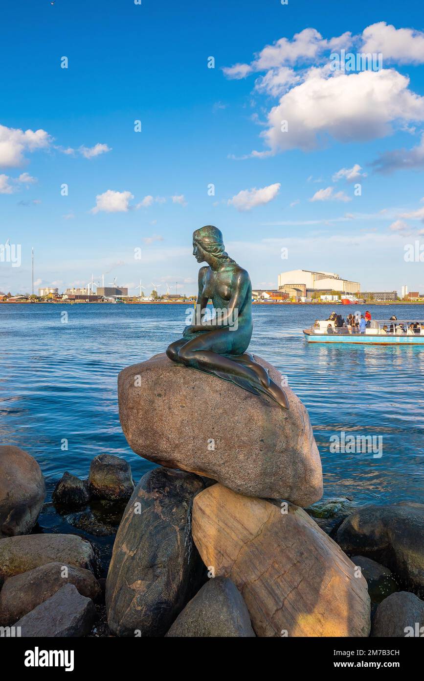 COPENHAGEN, DENMARK - MAY 14, 2018 : View of the Little mermaid(107 year old statue) a bronze ...