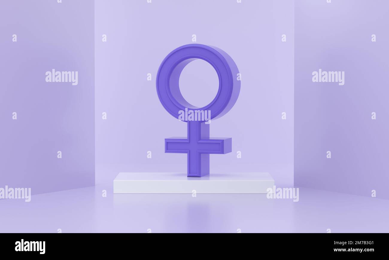 Venus or Female gender symbols on a podium and windows light purple ...