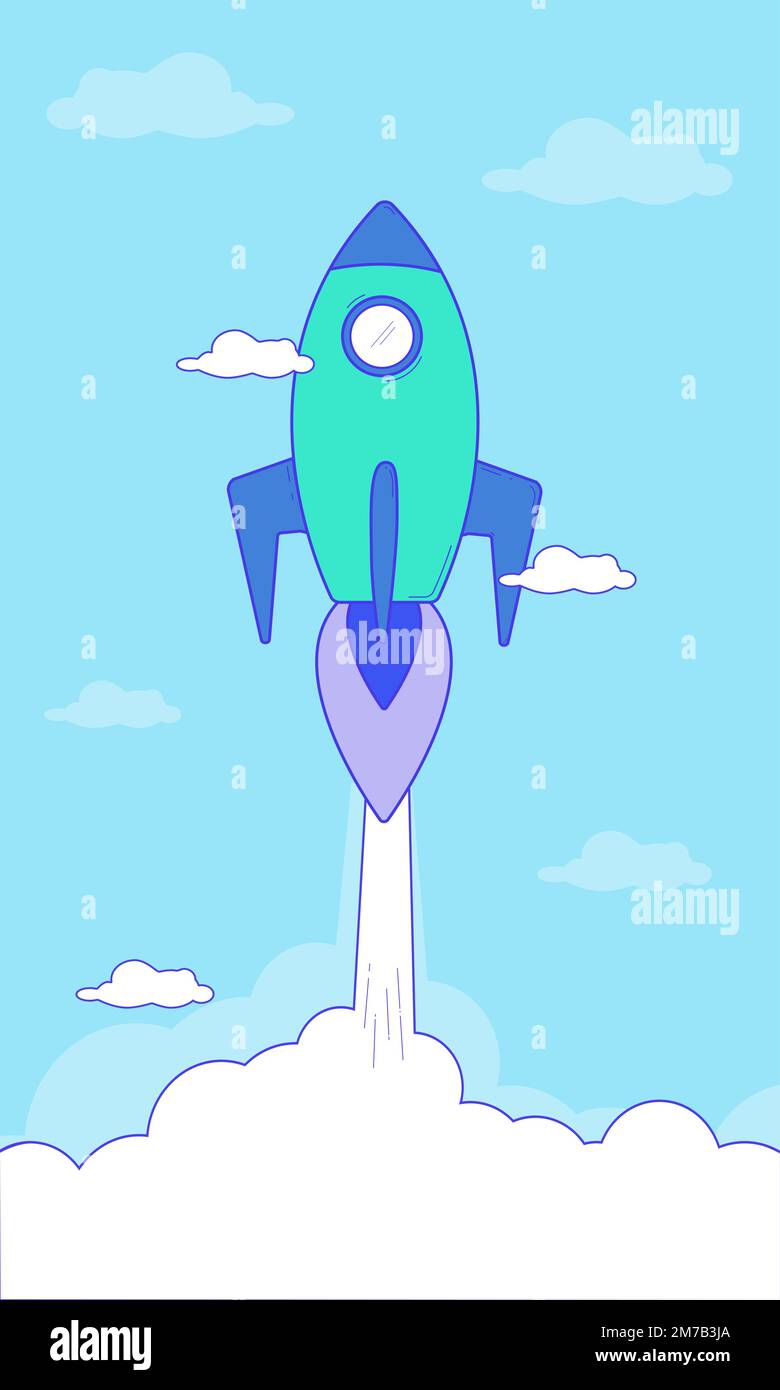 Rocket flying over cloud,Rocket launch. Business startup concept ...