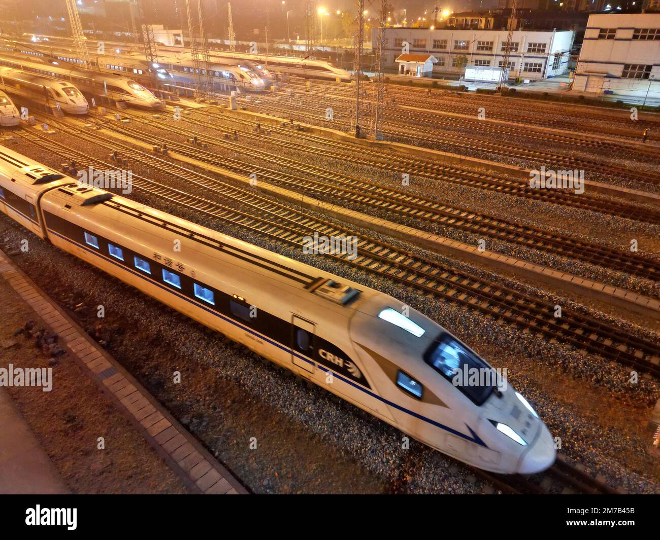 Aerial photo shows high-speed bullet trains are ready to serve the ...