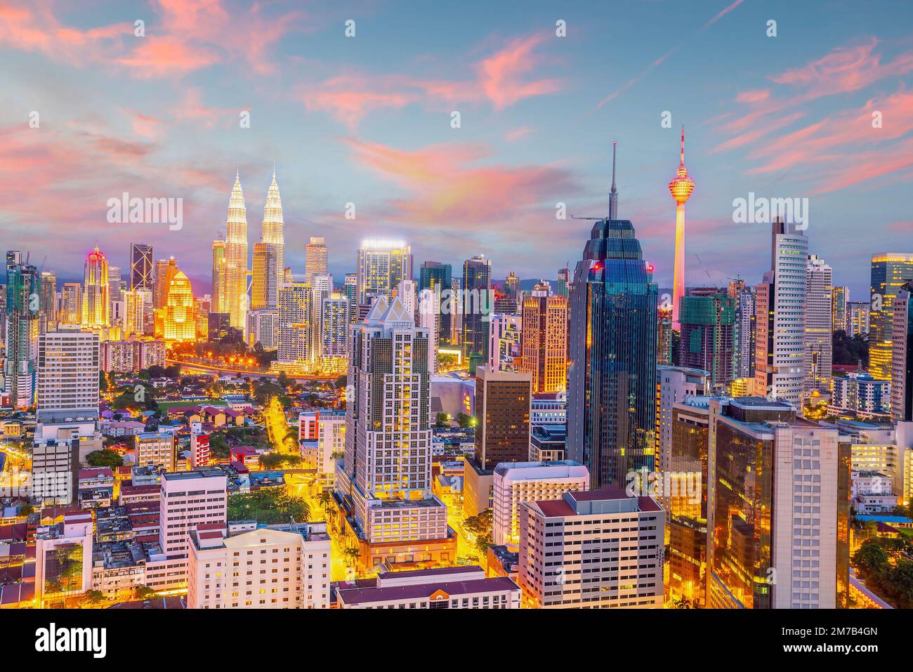 Downtown Kuala Lumpur city skyline cityscape of Malaysia at sunset ...