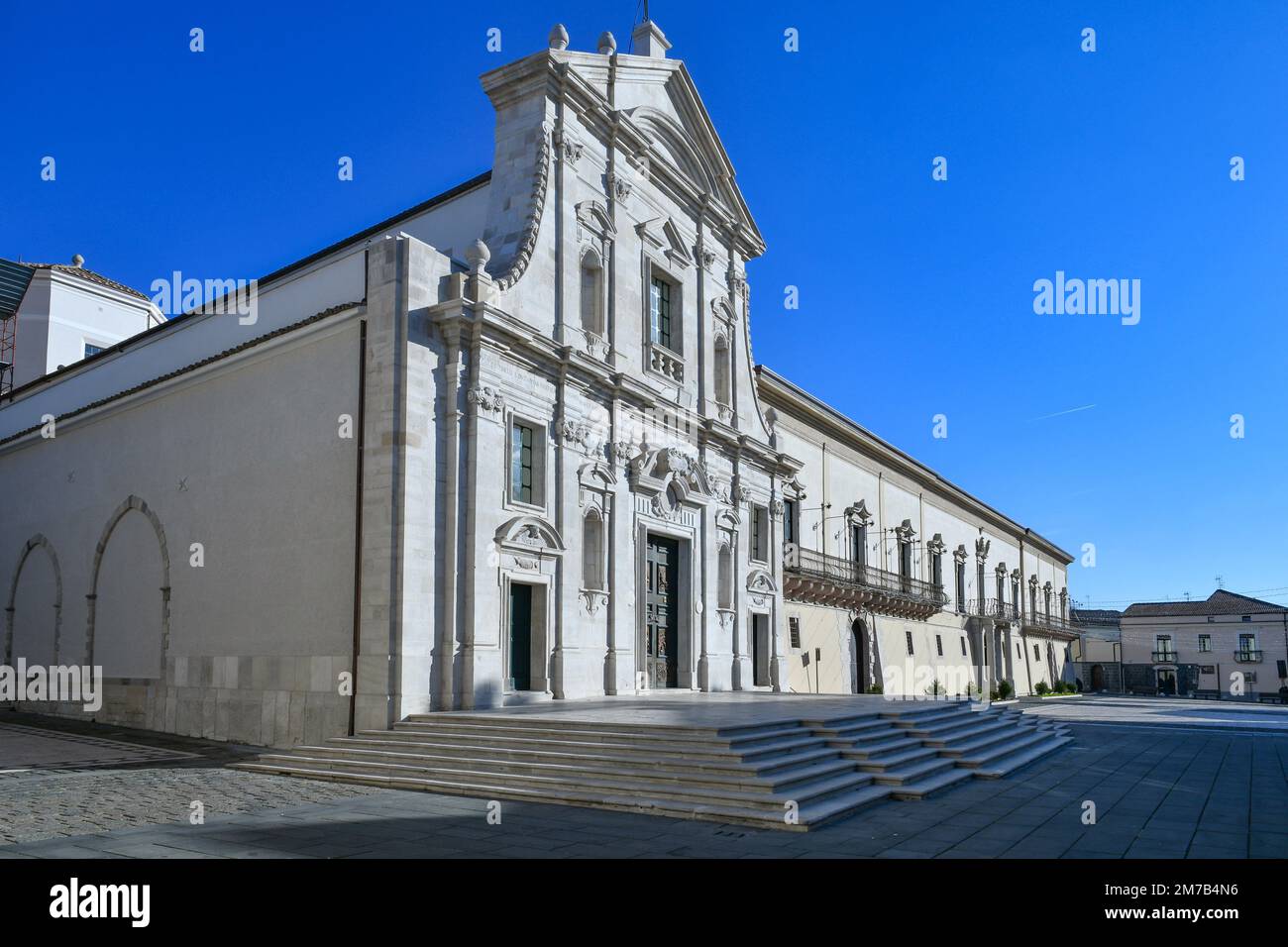 The facade of the cathedral and the bishop's palace in Melfi, a square ...