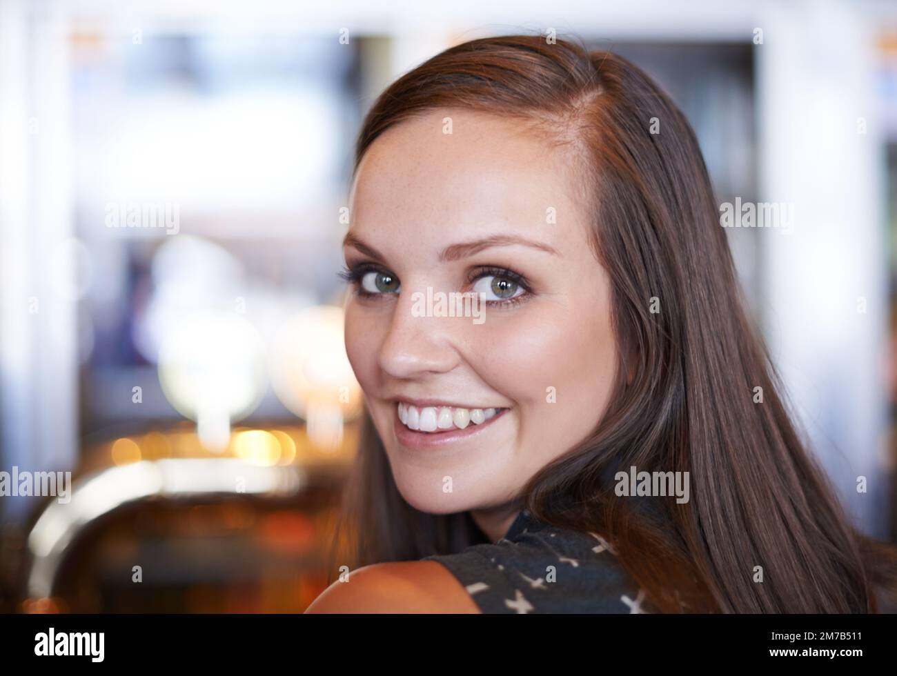 Having some drinks in the bar. A portrait of a happy young woman ... Having some drinks in the bar. A portrait of a happy young woman ...