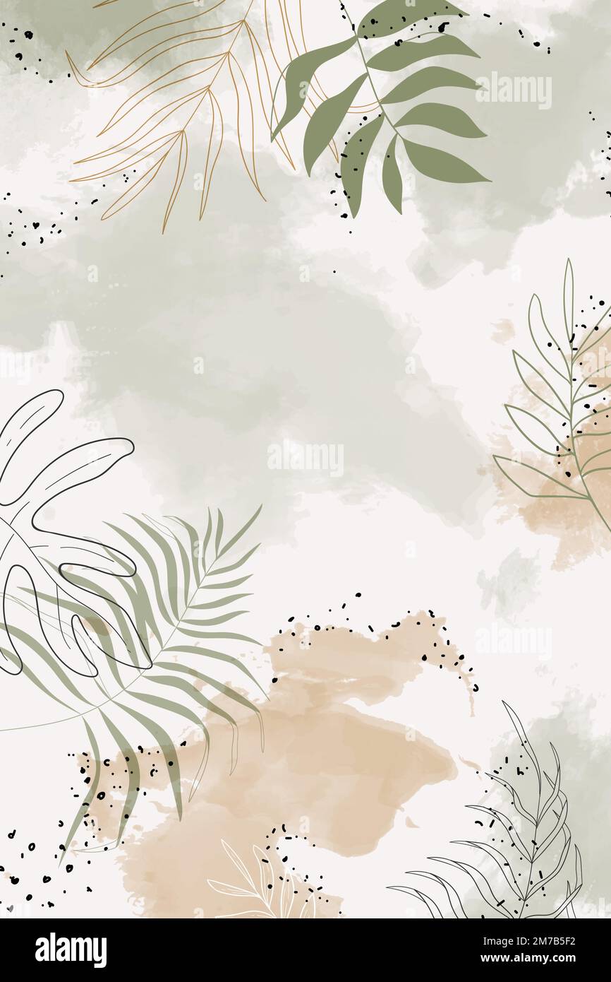 Beige leafy watercolor background vector Stock Vector Image & Art - Alamy