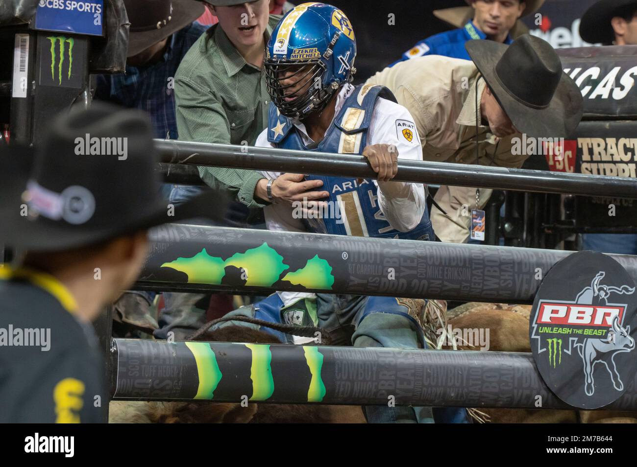 NEW YORK, NEW YORK - JANUARY 08: Ezekiel Mitchell rides White Face ...