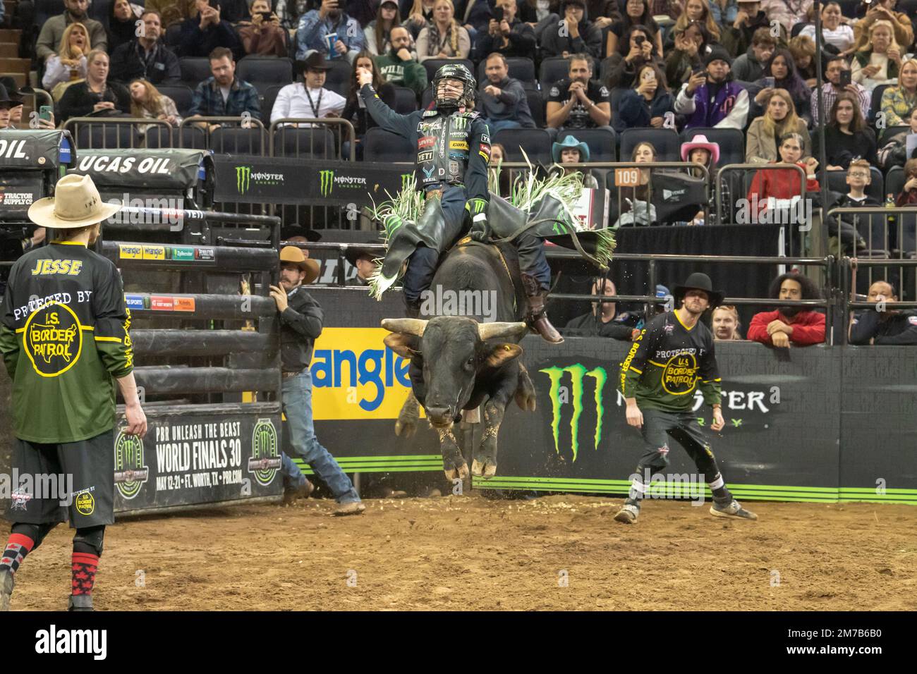 NEW YORK, NEW YORK - JANUARY 08: Derek Kolbaba rides Jet Black during ...
