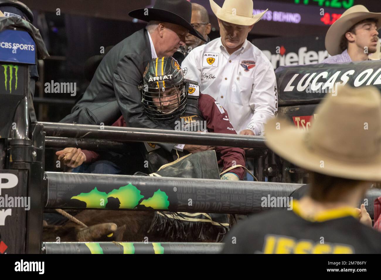 NEW YORK, NEW YORK - JANUARY 08: Daniel Keeping rides Outlaw during ...