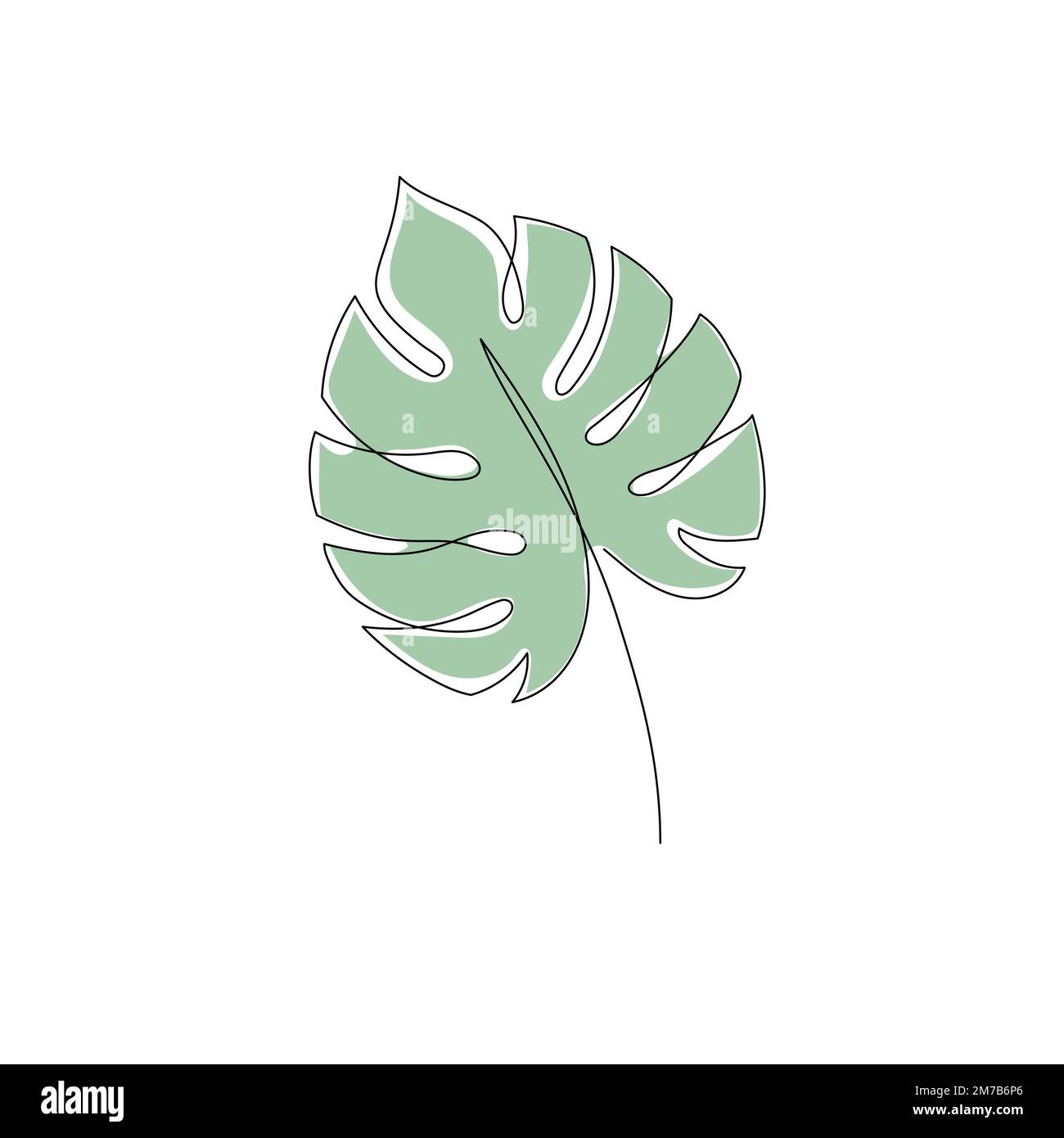 Line monstera leaf art. One continuous line art decorative monstera ...