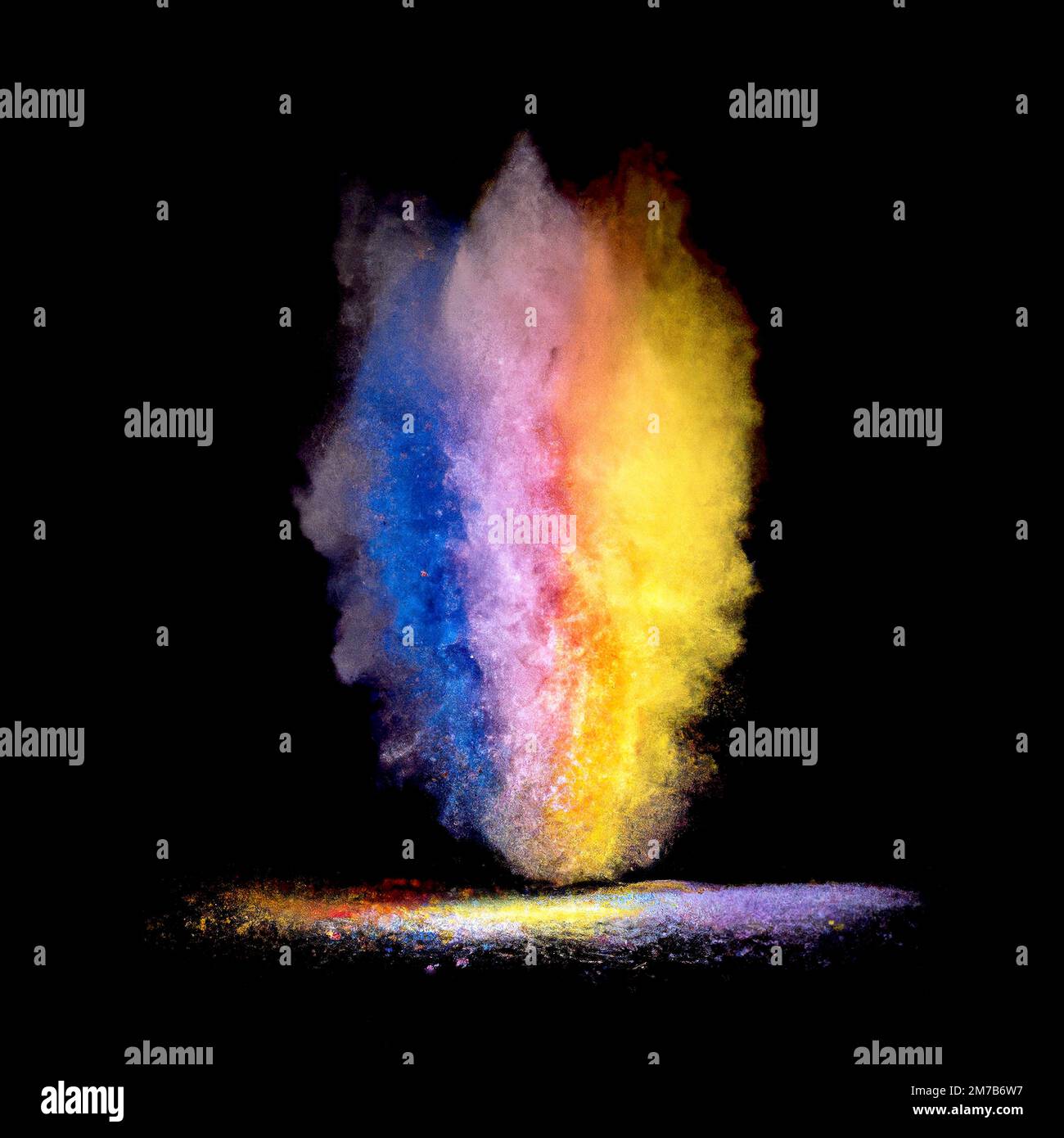 Colored powder explosion isolated on black background. Abstract colored ...