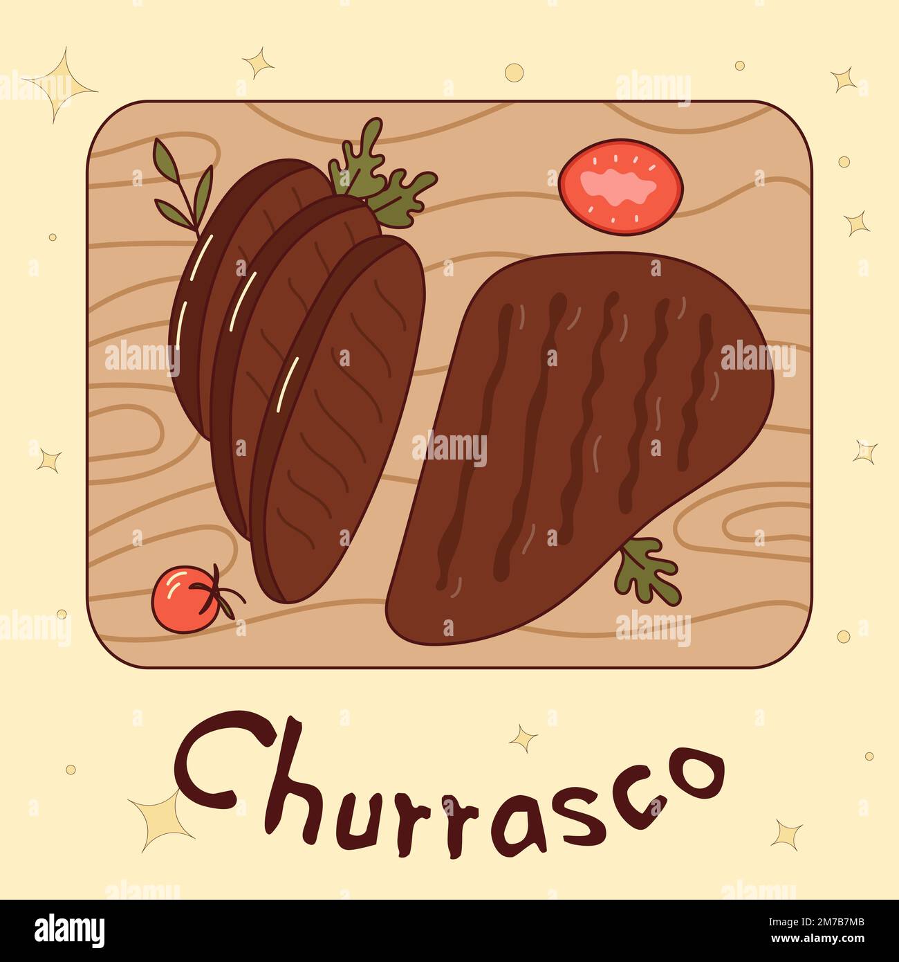 Brazilian traditional food. Churrasco. Vector illustration in hand ...