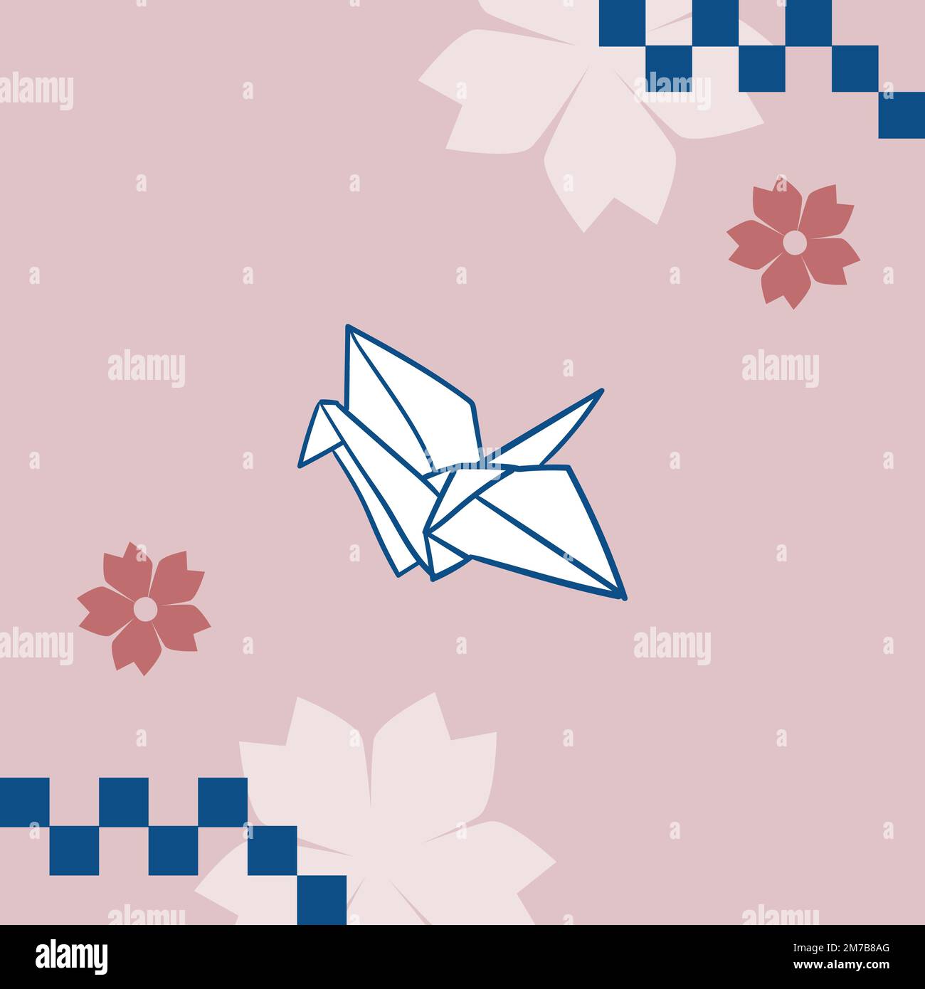 Japanese pink sakura with origami paper crane background vector Stock ...