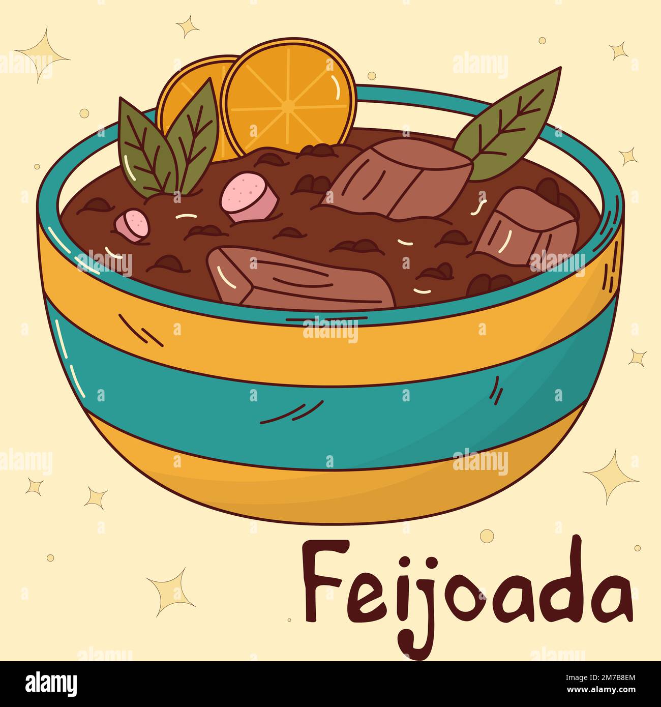 Brazilian traditional food. Feijoada. Vector illustration in hand drawn ...