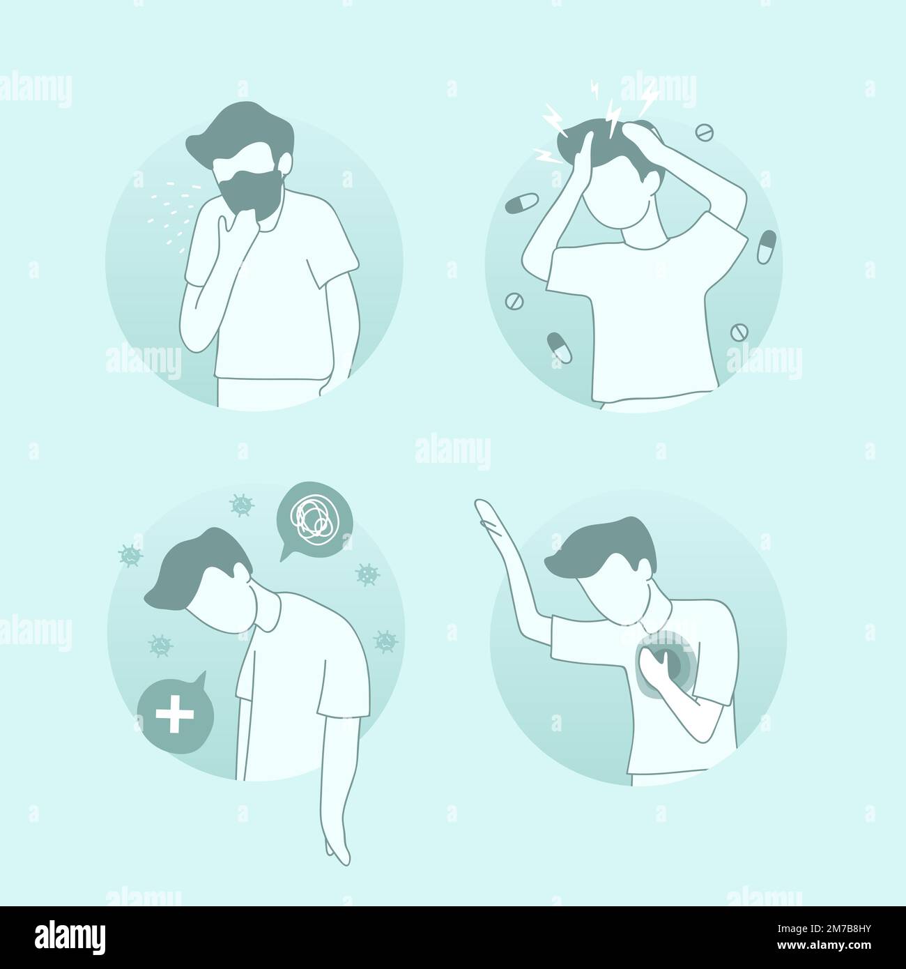 Man suffering from covid 19 viral infection character set vector Stock ...