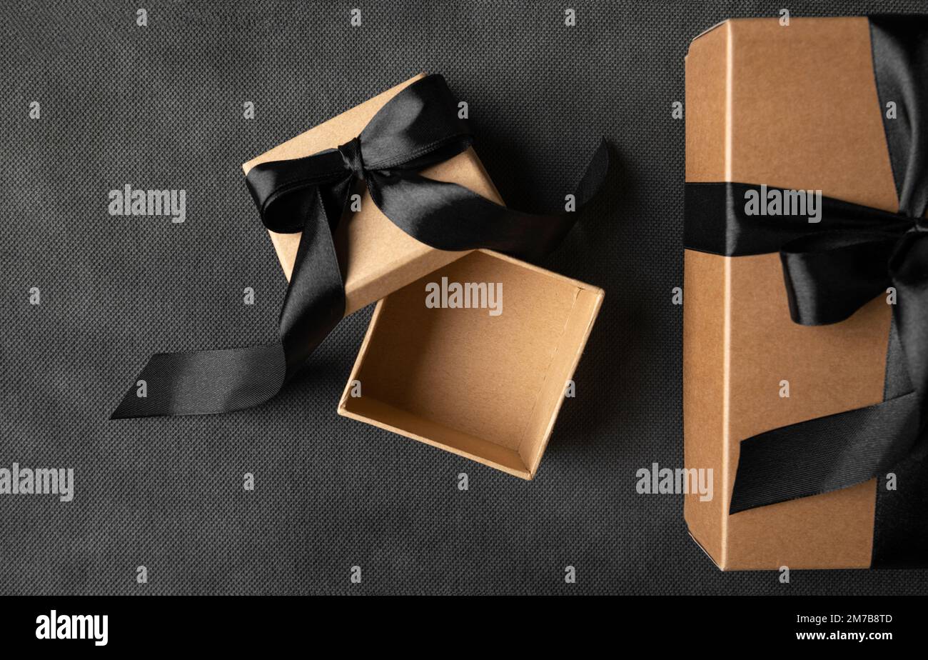 Gift boxes on a dark background Stock Photo - Alamy