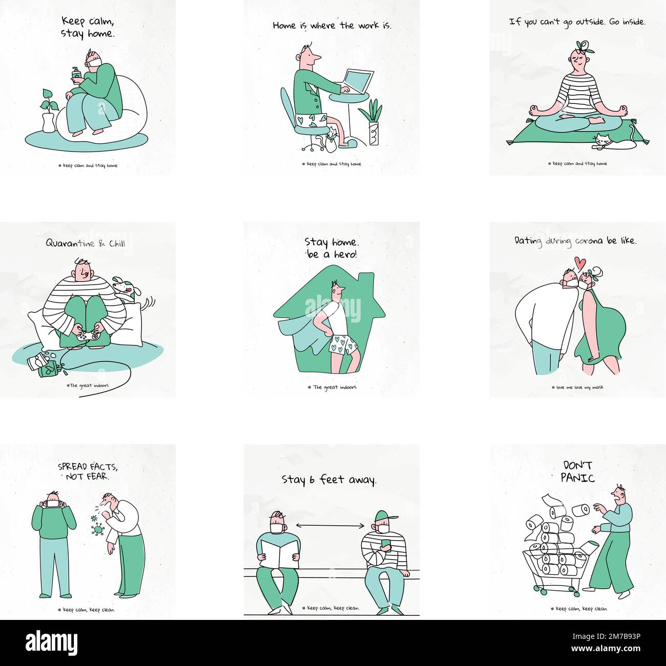 Stay home and save yourself from coronavirus pandemic character set ...