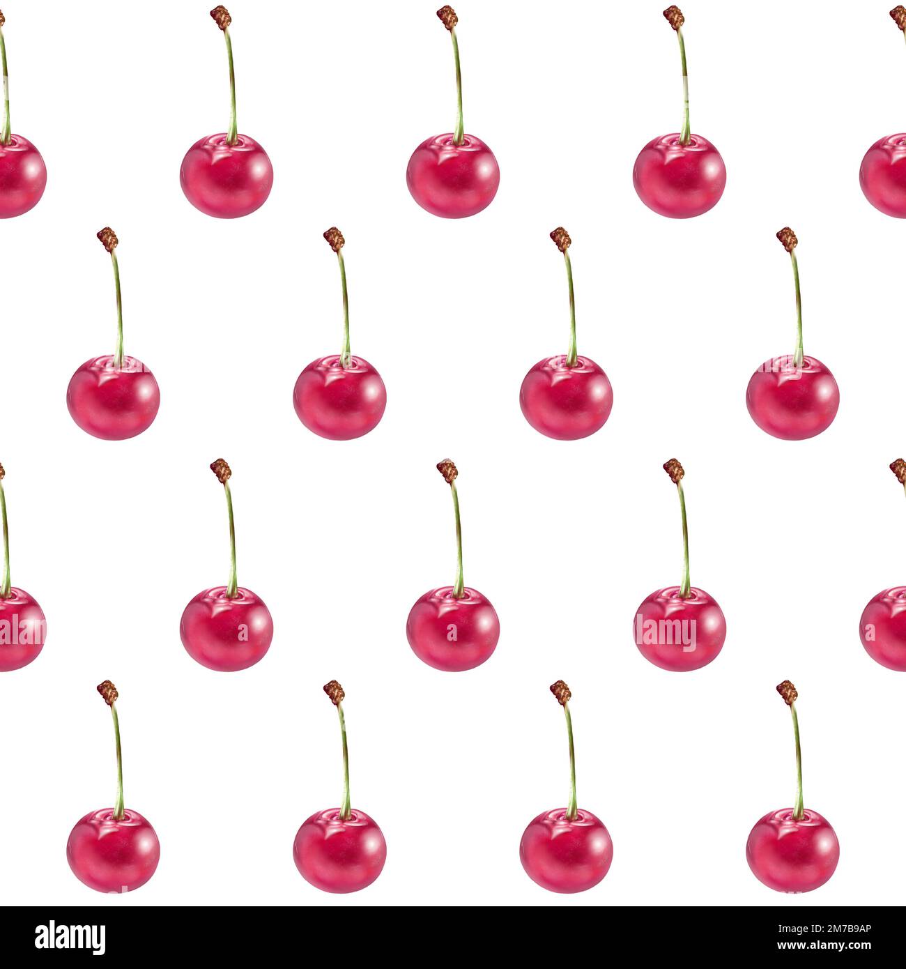 Illustration realism seamless pattern berry red cherry on a white ...