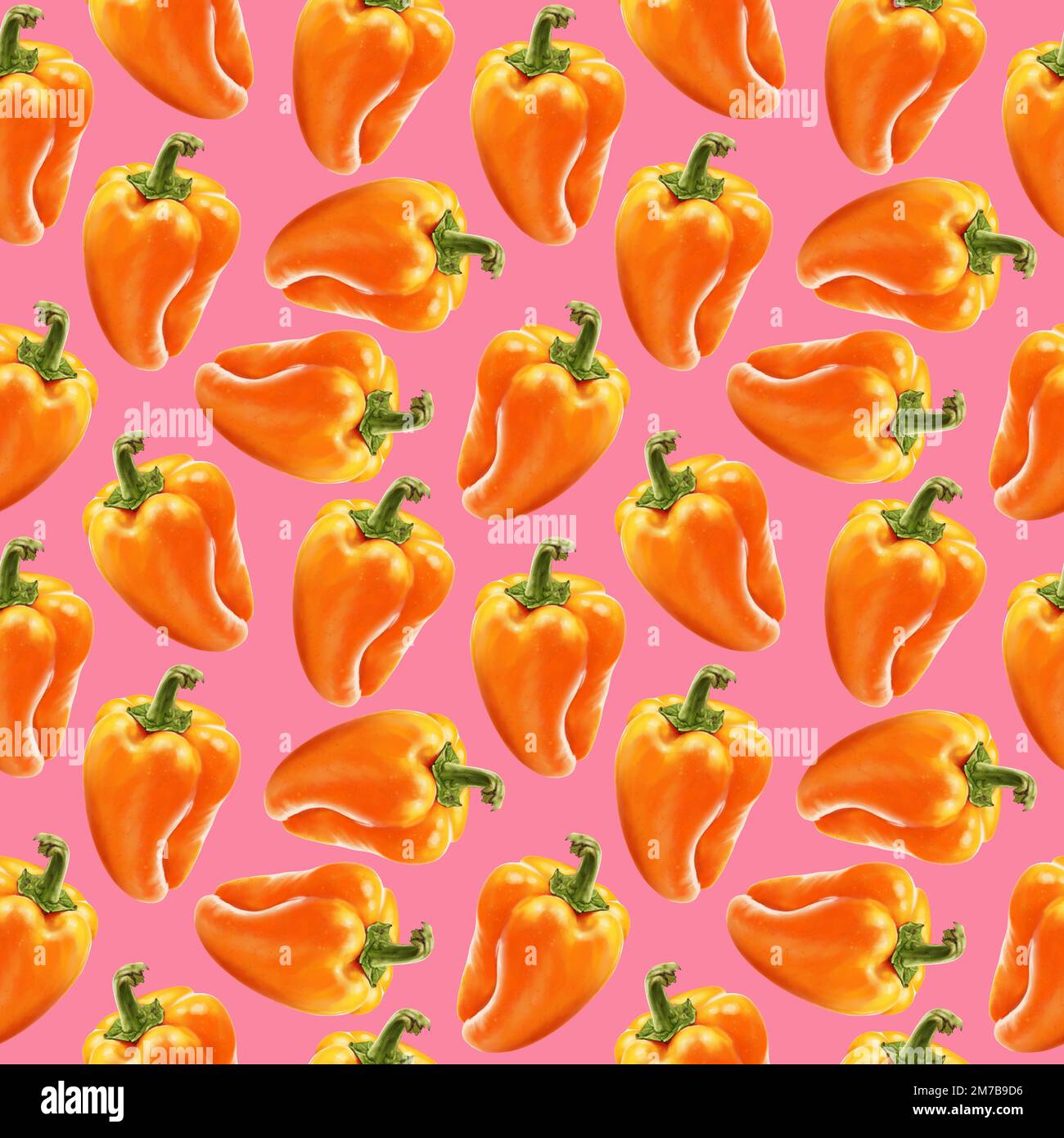 Illustration realism seamless pattern vegetable paprika orange color on ...