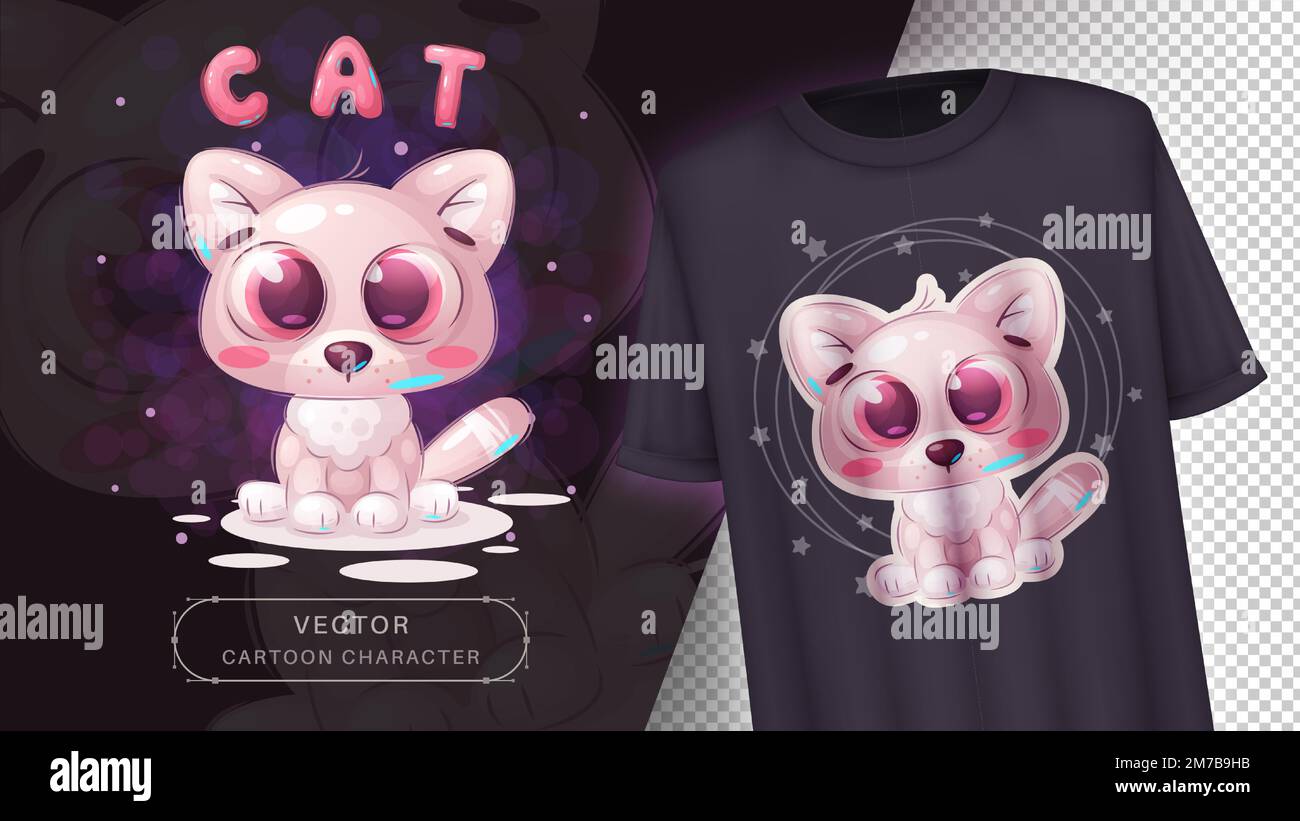 Cartoon character adorable cat pretty animal idea for print t-shirt ...