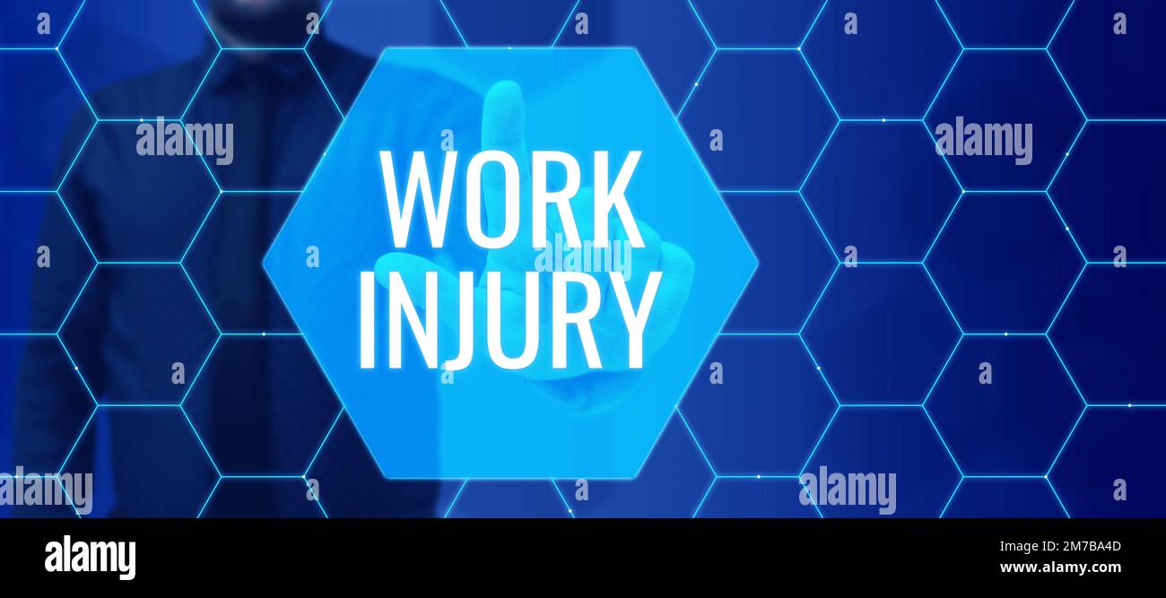 Sign displaying Work Injury. Business concept Accident in job Danger ...