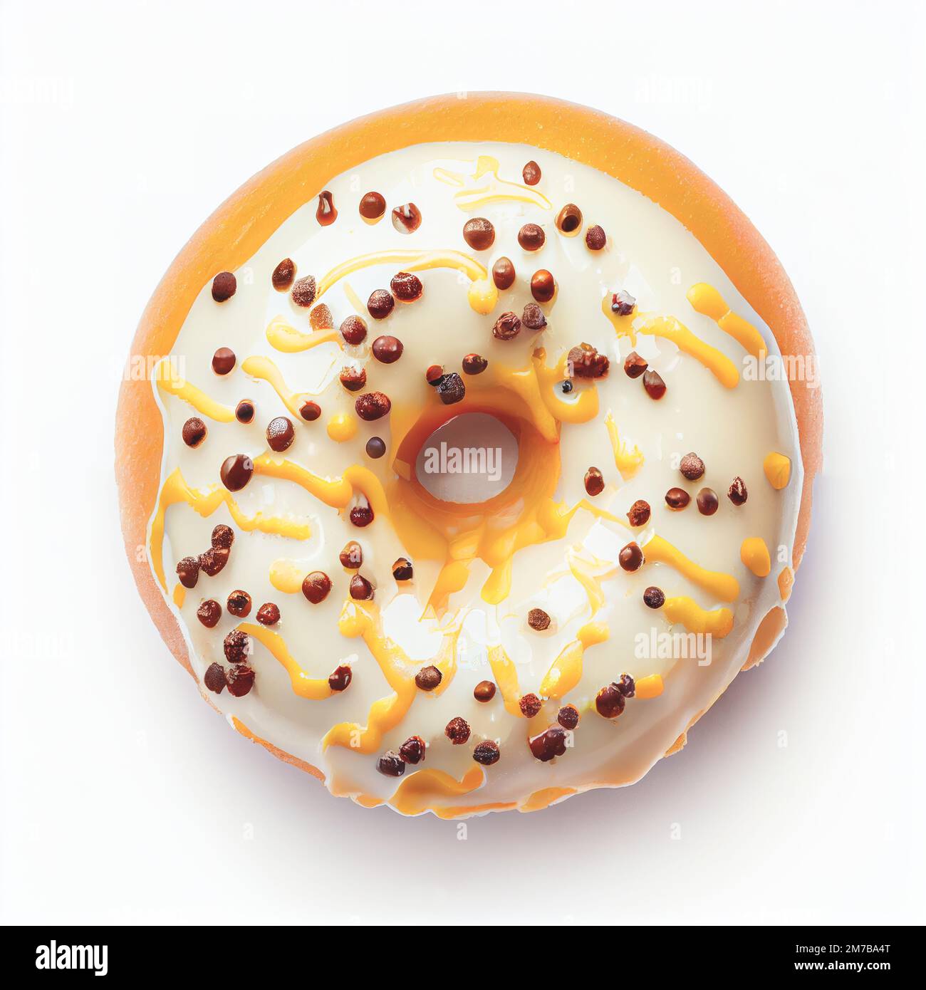 Close up shot of top view Donut isolated on white background. American ...