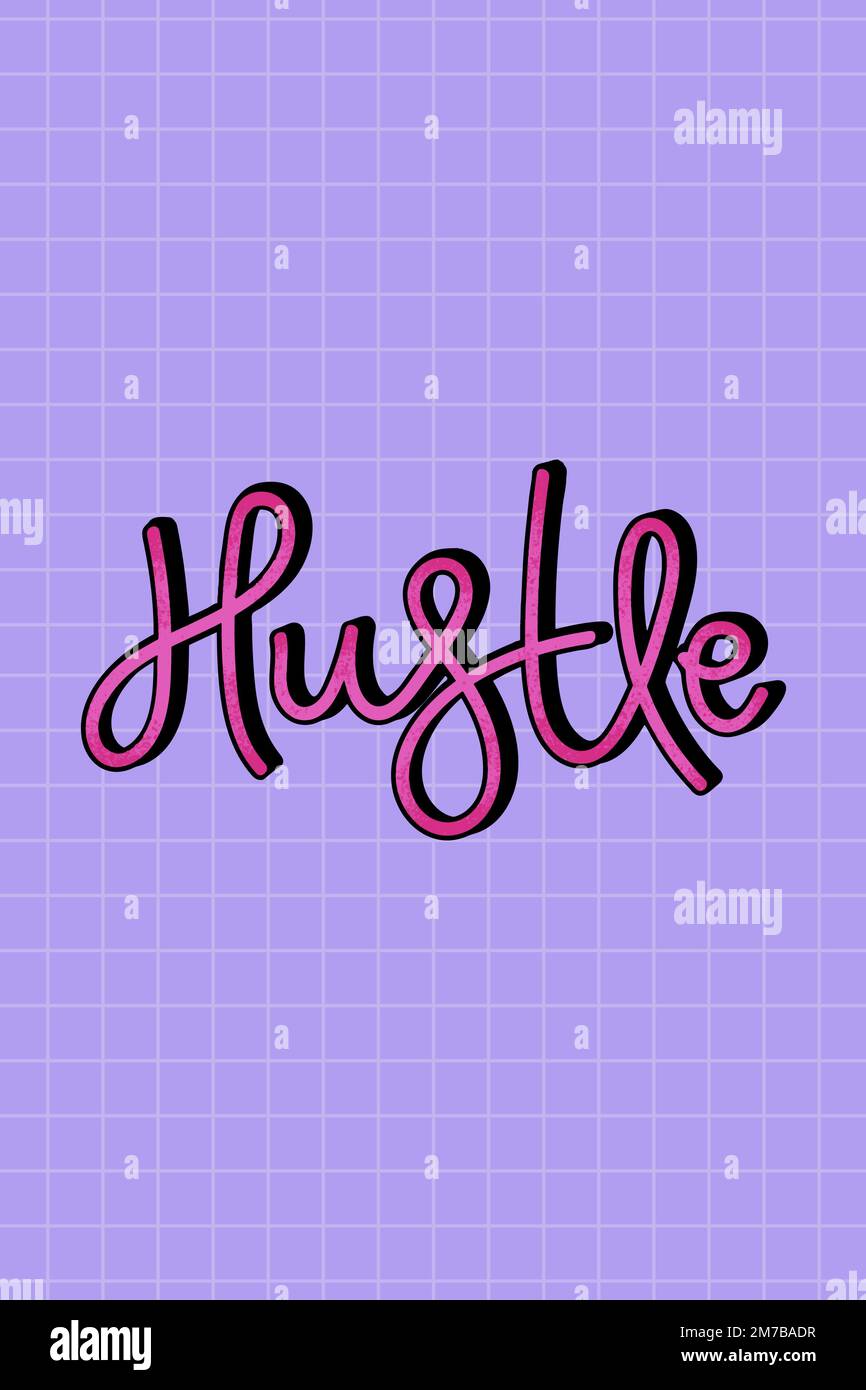 Hustle text calligraphy message vector grid background Stock Vector ...