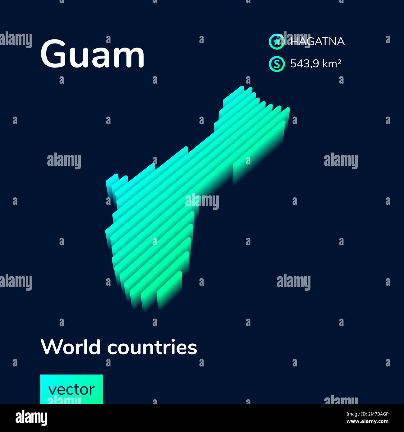 Striped isometric neon vector Guam map in trend colors. Geography ...
