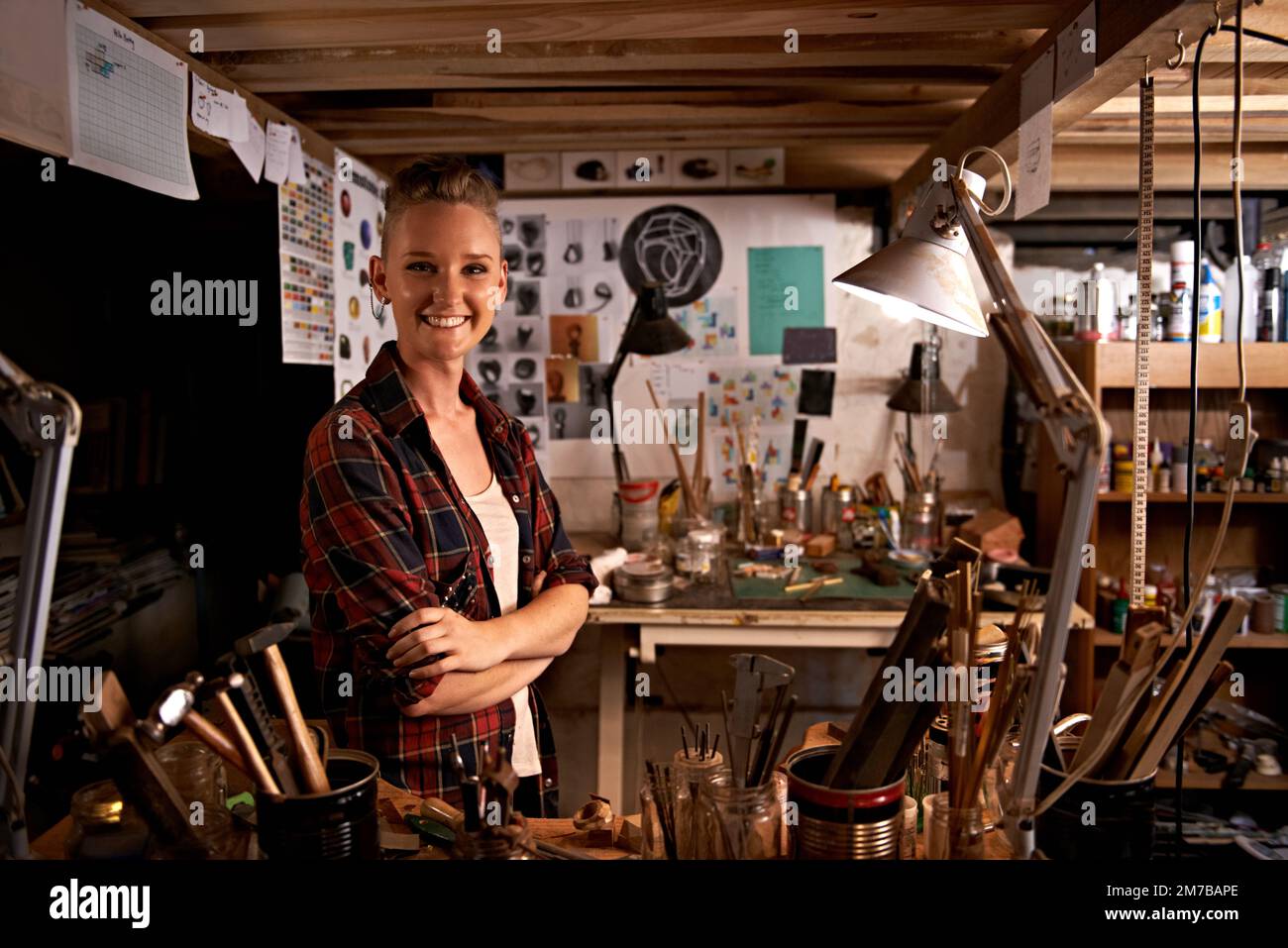 Woman sitting working tools hi-res stock photography and images - Alamy