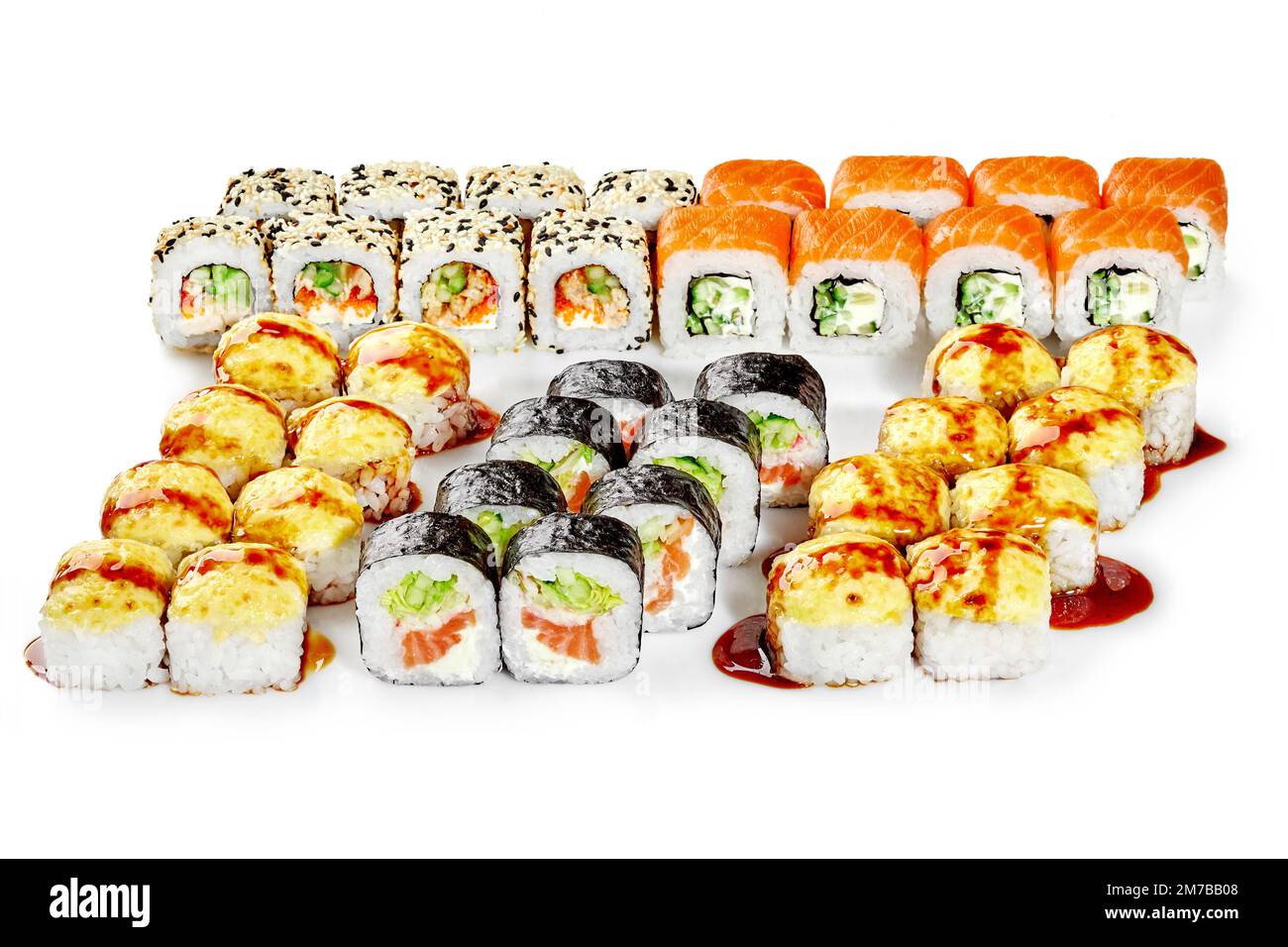 Set of various Japanese sushi rolls for family dinner Stock Photo - Alamy