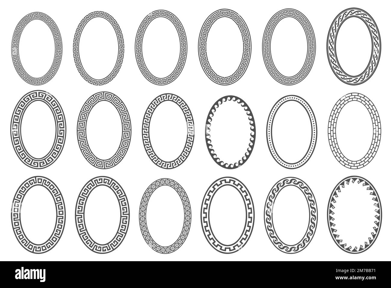 Greek key oval frame set. Circle borders with meander ornaments ...