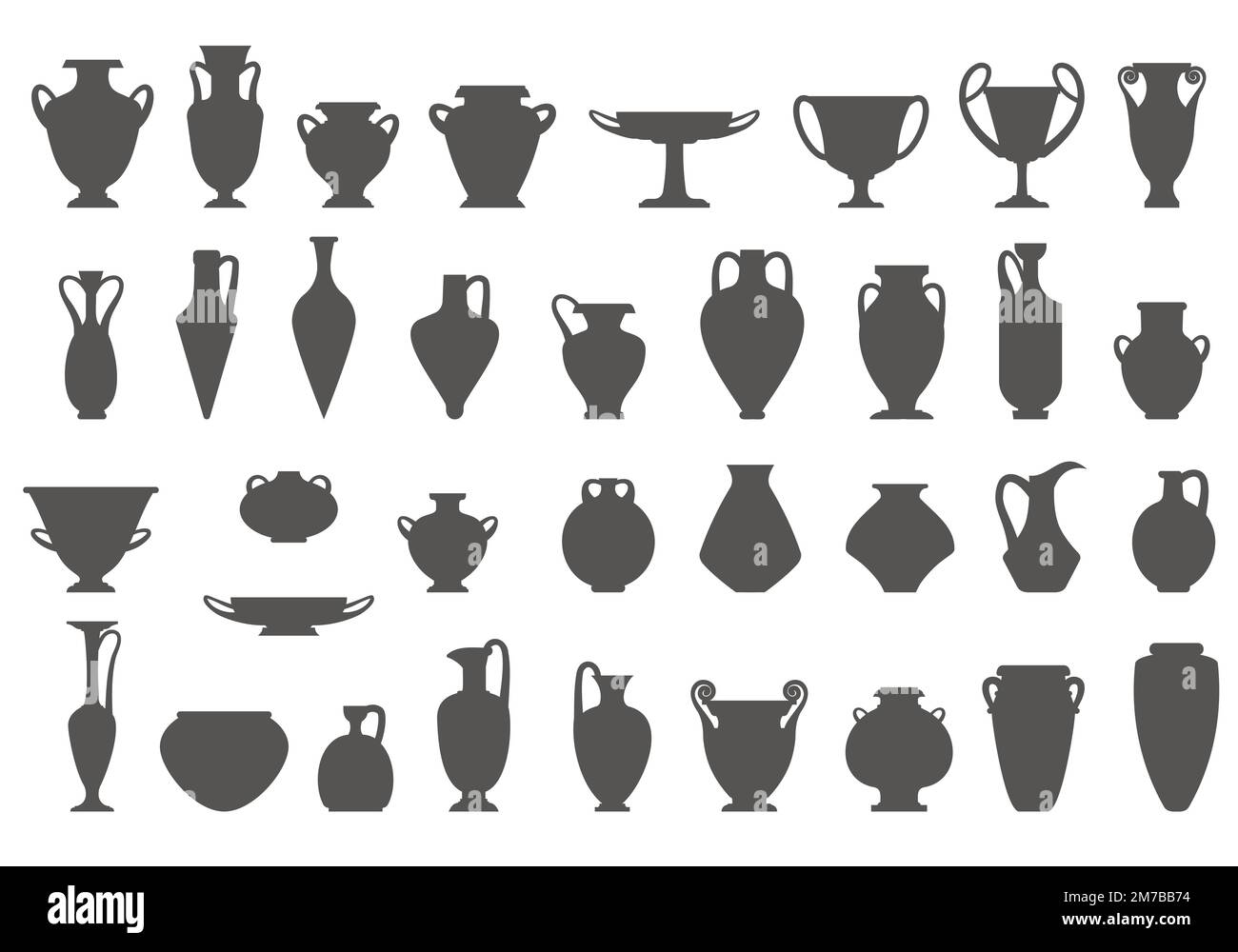 Greek vases silhouettes. Ancient amphoras and pots glyph illustration ...